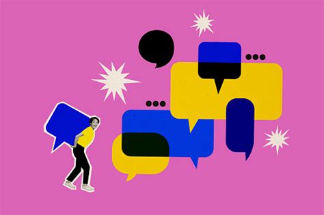 3d 사진 콜라주 트렌드 삽화 스케치 이미지 활기찬 사무실 작업 공간 연설 거품 마음 구름 메시지 젊은 아가씨 캐리 거대한 따옴표 25 29세에 대한 스톡 사진 및 기타