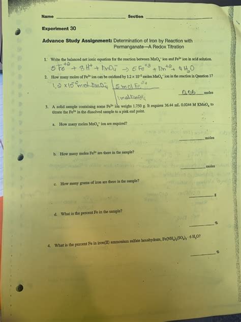 Solved Name Section Experiment Advance Study Assignment Chegg