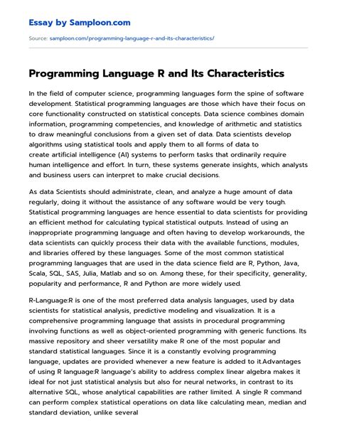 ≫ programming language r and its characteristics free essay sample on