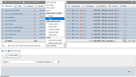 Mysql How Do I Drop All Wordpress Tables In My Database Stack Overflow
