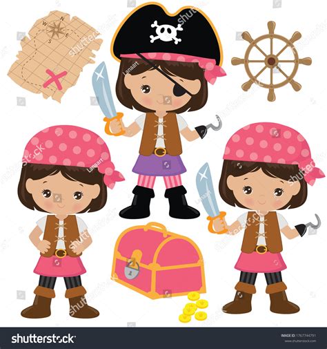 Cute Pirate Girl Vector Cartoon Illustration Royalty Free Stock