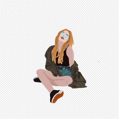 힙합 여자 음악 축제 선글라스 긴 머리 여자 자신감 손으로 그린 요소 Png 일러스트 무료 다운로드 Lovepik