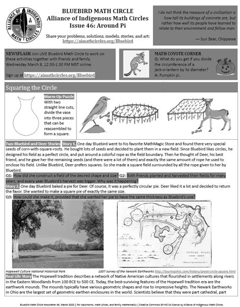 Issue 46—around Pi—black And White Pdf Alliance Of Indigenous Math