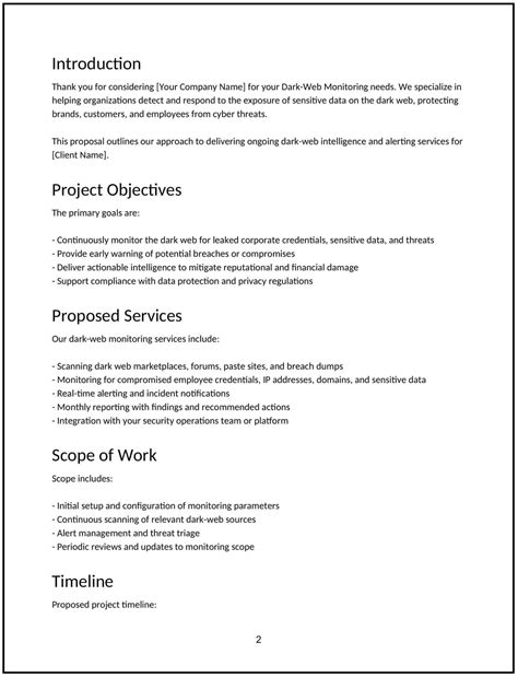 Dark Web Monitoring Service Proposal Free Template