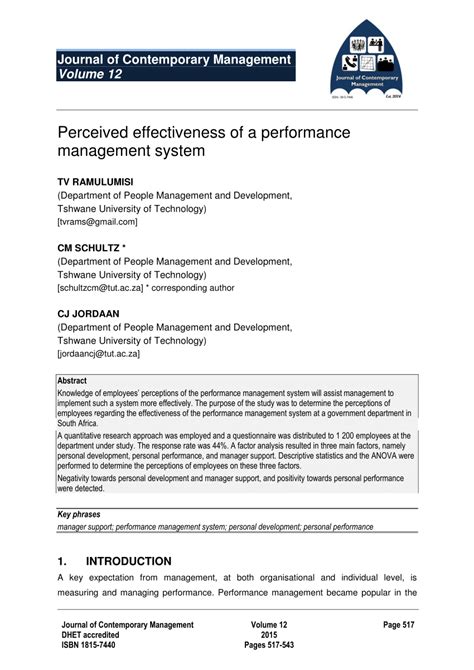 Pdf Perceived Effectiveness Of A Performance Management System