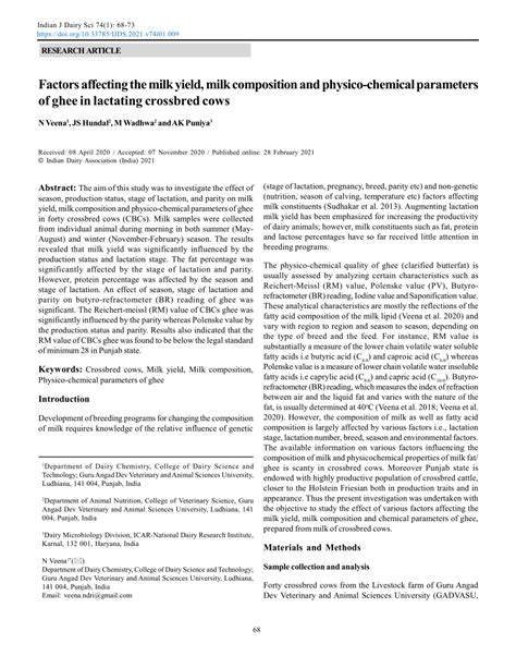 Pdf Factors Affecting The Milk Yield Milk Composition And Physico Chemical Parameters Of Ghee