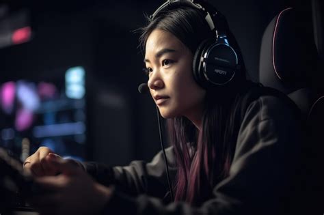 Premium Ai Image A Woman Wearing A Sony Headset Sits In Front Of A
