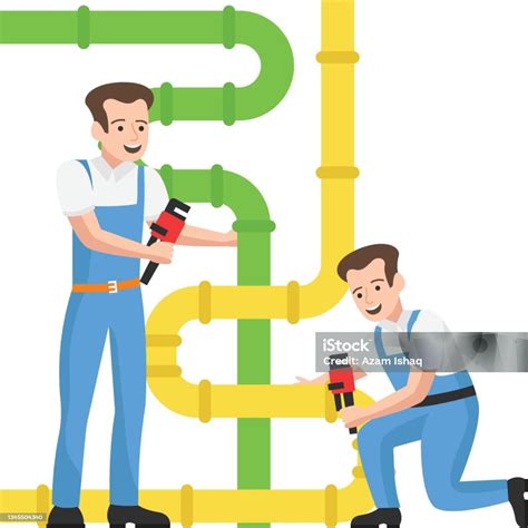 식물 배핑 개념 액체 흐름 벡터 아이콘 디자인튜브를 설치하는 두 개의 수리공 배관공 장비 기호 핸디맨 서비스 작품 표지판 위생 기술자 스톡 일러스트 설치에 대한 스톡 벡터