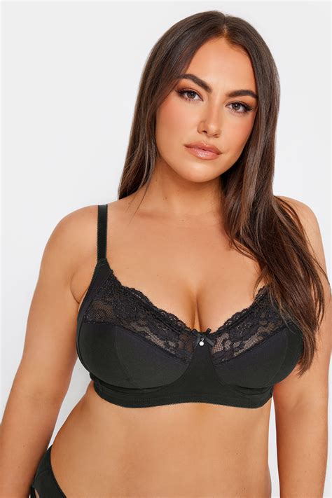 Yours 2 Pack Black And Purple Cotton Lace Trim Non Padded Bras Yours