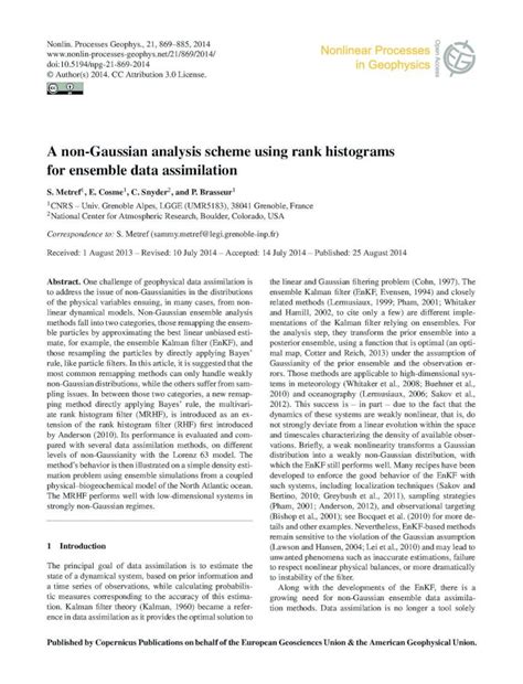 Pdf A Non Gaussian Analysis Scheme Using Rank Histograms For A