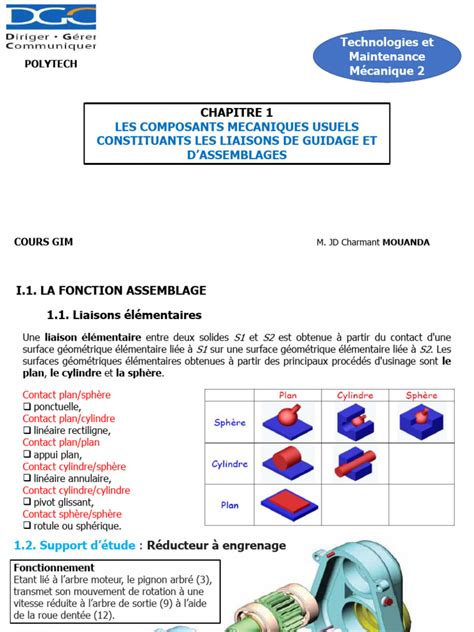 Gim Chapitre 1 Fonction Assemblage 1ère Partie Pdf Mouvement Physique Ingénierie Mécanique