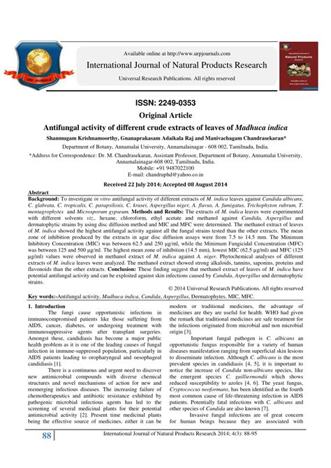 Pdf Antifungal Activity Of Different Crude Extracts Of Leaves Of