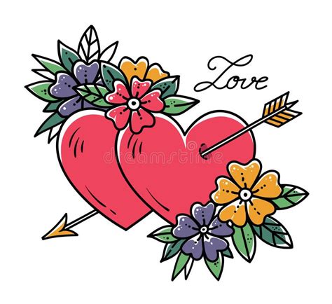 Tattoo Heart With Roses Leaves Ribbon And Doves Lettering Forever