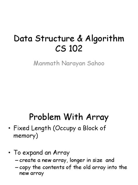 Data Structure And Algorithm Cs 102 Manmath Narayan Sahoo Pdf Array