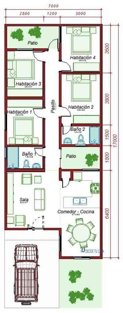 Planos De Casas Angostas Con Medidas De X Metros Planos De Casas