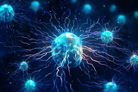 Neural Network Made Of Neurons With Connected Bioluminescent Elements Featuring A Close Up
