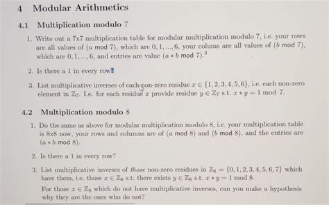 Solved Modular Arithmetics Multiplication Modulo Chegg Com