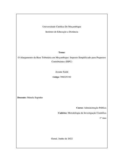 O Alargamento Da Base Tributária Em Moçambique Através Do Imposto