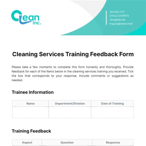 Free Cleaning Services Training Feedback Form Template To Edit Online