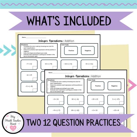 Integer Addition Color Code Activity Within 20 To 20 6th Grade Math