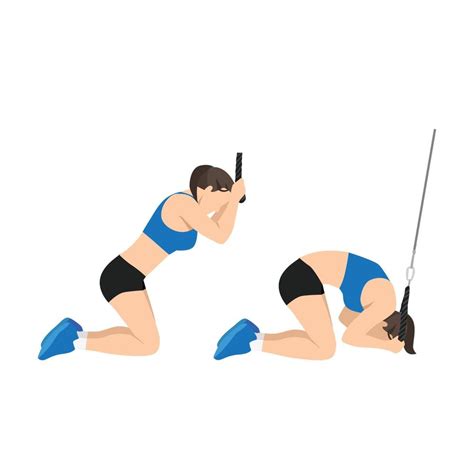 Woman Doing Kneeling Cable Crunches Exercise Flat Vector Illustration