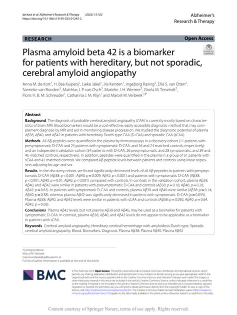Pdf Plasma Amyloid Beta 42 Is A Biomarker For Patients With