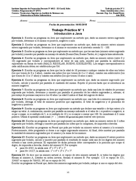Trabajo Practico Programacion Pdf Java Lenguaje De Programación