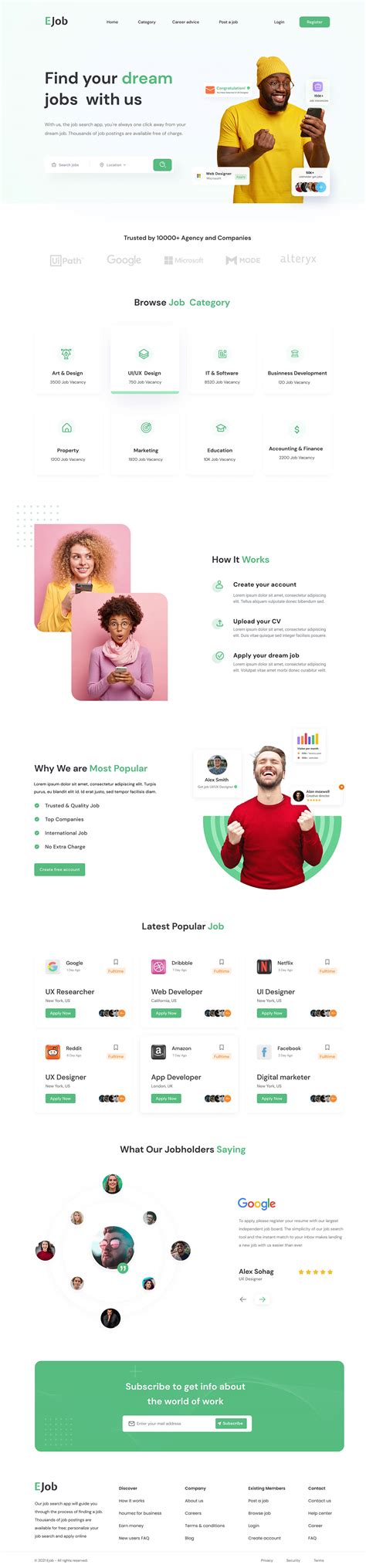 Ejob Job Finder Landing Page Web Design Behance