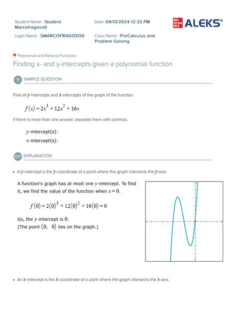 13 polynomial and rational functions finding x and y intercepts
