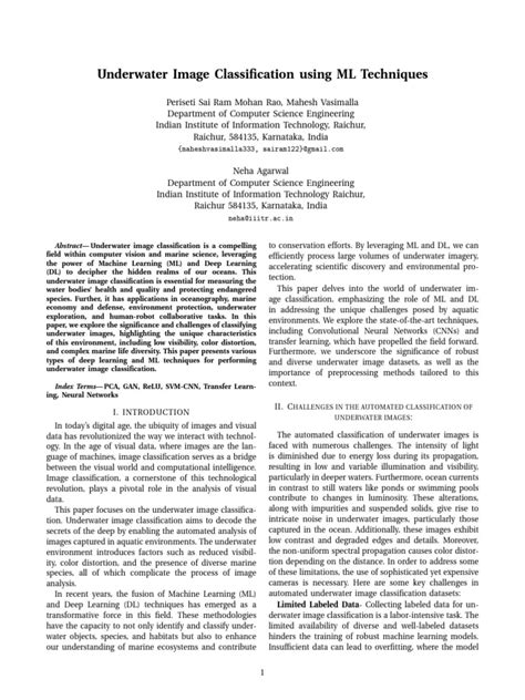 Underwater Image Classification Using Ml Techniques Pdf Computer