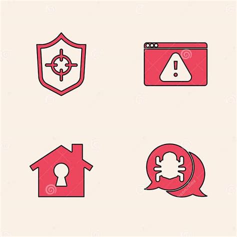 Set System Bug Shield Browser With Exclamation Mark And House Under