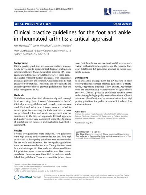Pdf Clinical Practice Guidelines For The Foot And Ankle In Rheumatoid