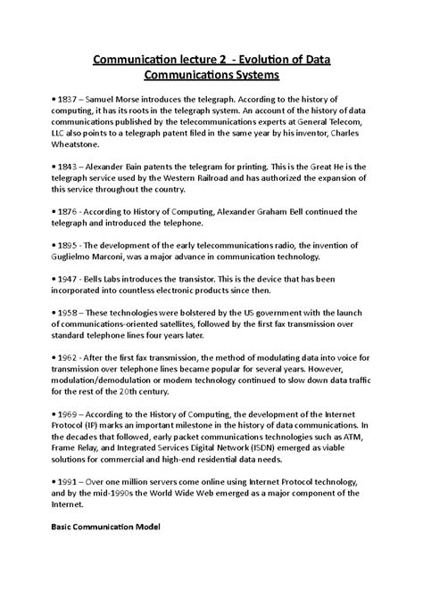 Communication Lecture 2 Evolution Of Data Communications Systems