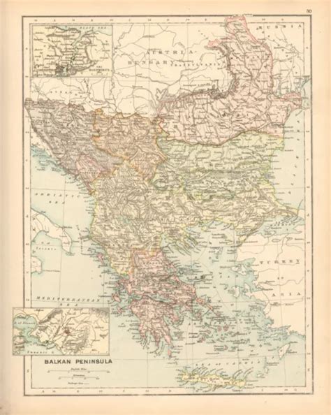 C1900 VICTORIEN CARTE des Balkans Péninsule Grèce Athènes Bosphorus