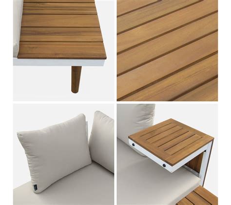 Salon De Jardin Beige Blanc Modulable En Aluminium Et Bois D Acacia