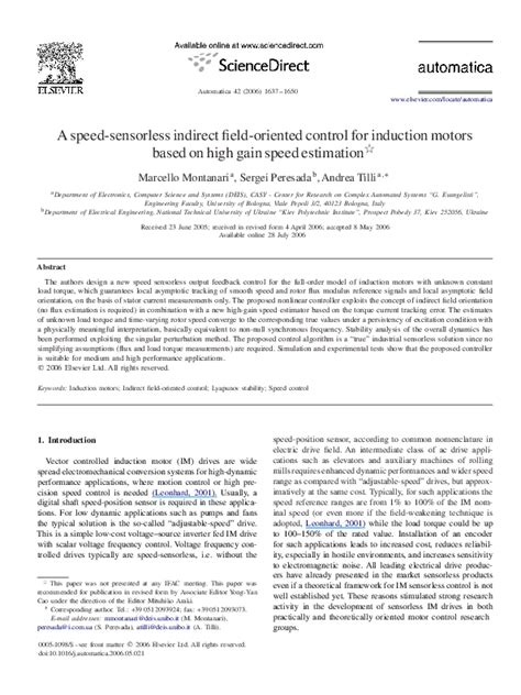 Pdf Sensorless Indirect Field Oriented Control Of Induction Motor Via Adaptive Speed Observer
