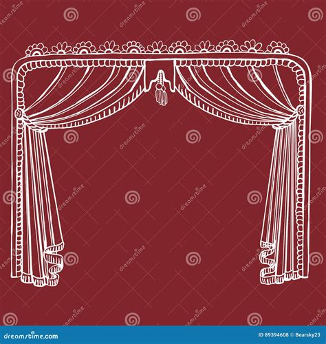 Hand Drawn Theater Stage Curtain Stock Vector Illustration Of Open