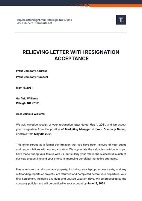 Free Relieving Letter With Resignation Acceptance Template To Edit Online