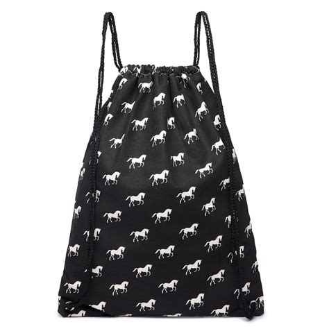 E1406h Miss Lulu Unisex Drawstring Backpack Horse Black