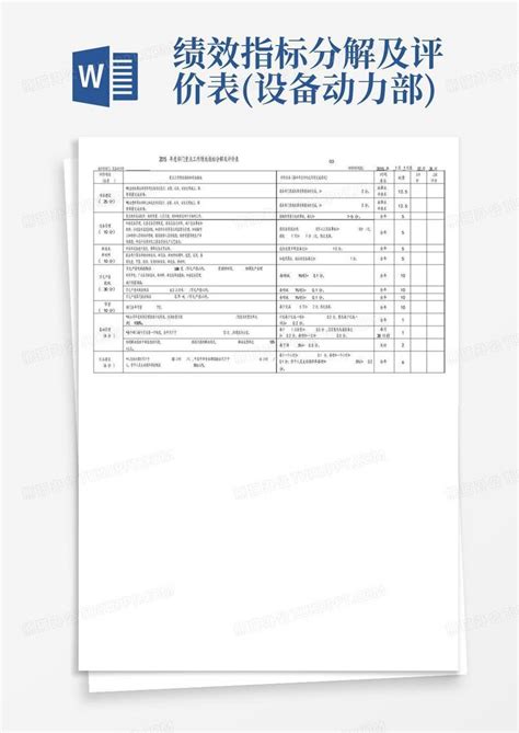 绩效指标分解及评价表 设备动力部 Word模板下载 编号lmrzojno 熊猫办公
