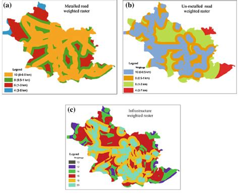 A Weighted Raster For Metalled Road B Weighted Raster For Unmetalled Download Scientific