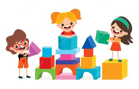 Niños Jugando Con Bloques De Construcción Vector Premium