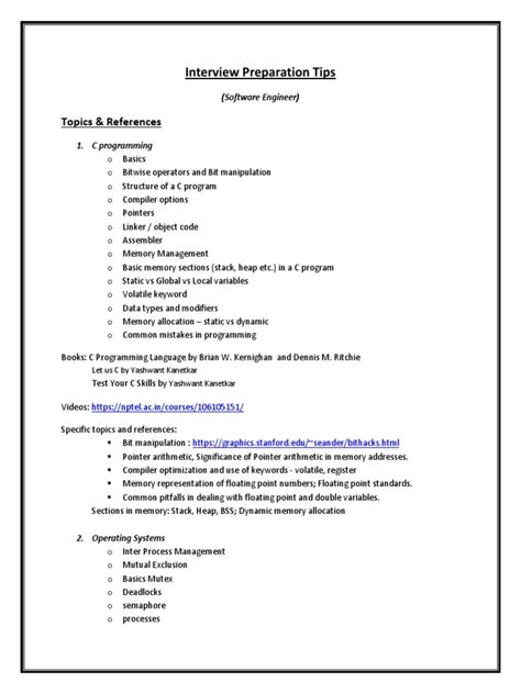 Interview Preparation Tips Topics And References Pdf C Programming
