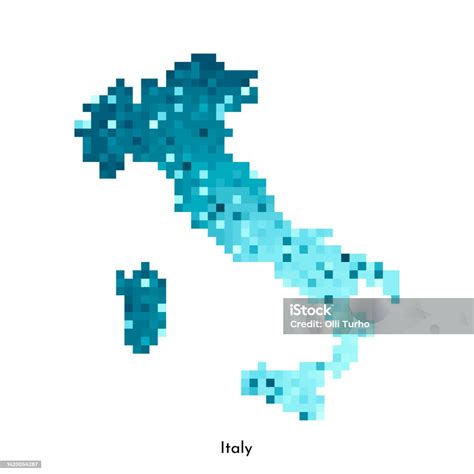 이탈리아지도의 간단한 얼음 같은 파란색 모양을 가진 벡터 고립 된 기하학적 일러스트레이션 Nft 템플릿의 픽셀 아트 스타일입니다 디자인을위한 그라디언트 텍스처가있는 점선