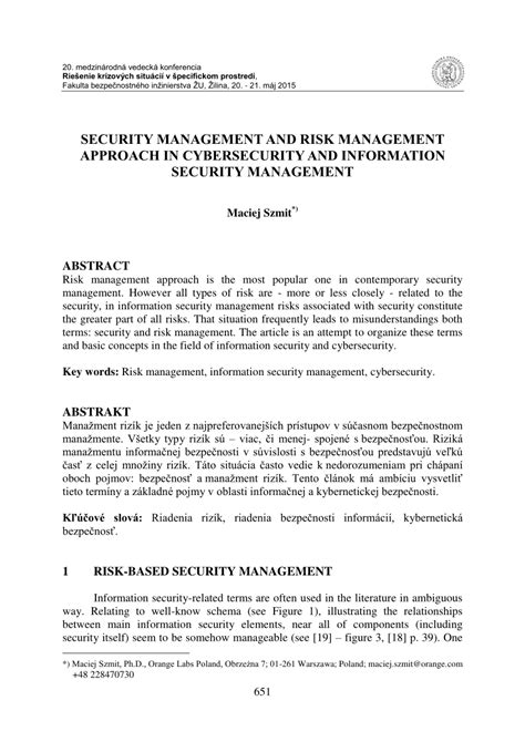 PDF SECURITY MANAGEMENT AND RISK MANAGEMENT APPROACH IN CYBERSECURITY AND INFORMATION SECURITY