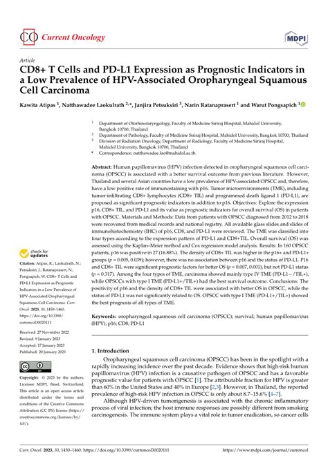 Pdf Cd8 T Cells And Pd L1 Expression As Prognostic Indicators In A