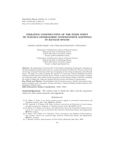 Pdf Iterative Construction Of The Fixed Point Of Suzukis Generalized