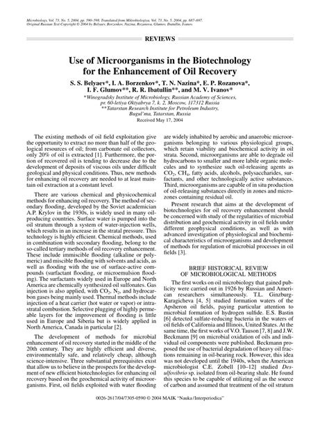 PDF Use Of Microorganisms In The Biotechnology For The Enhancement Of