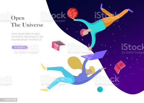 방문 페이지 템플릿 영감 사람들이 비행 나만의 스파를 만드세요 꿈 상상력 자유의 영감 디자인 작업에서 움직이는 캐릭터 Html에 대한 스톡 벡터 아트 및 기타 이미지