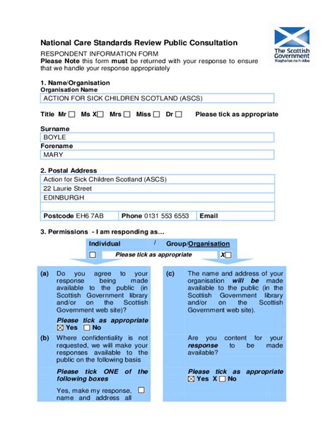 Fillable Online Respondent Information Form Rif The Scottish